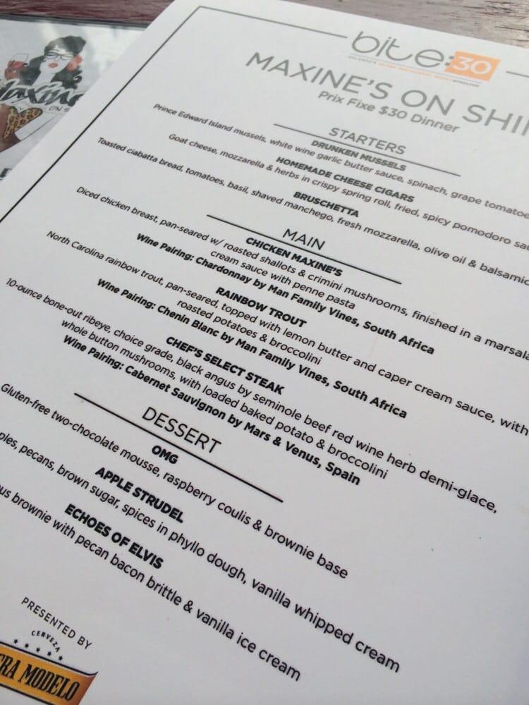 Menu at Maxine's On Shine pub & bar, Orlando
