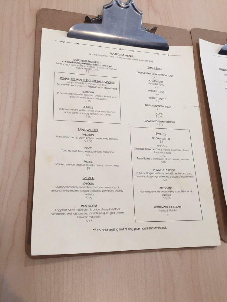 Menu at Platform Espresso Bar, Markham
