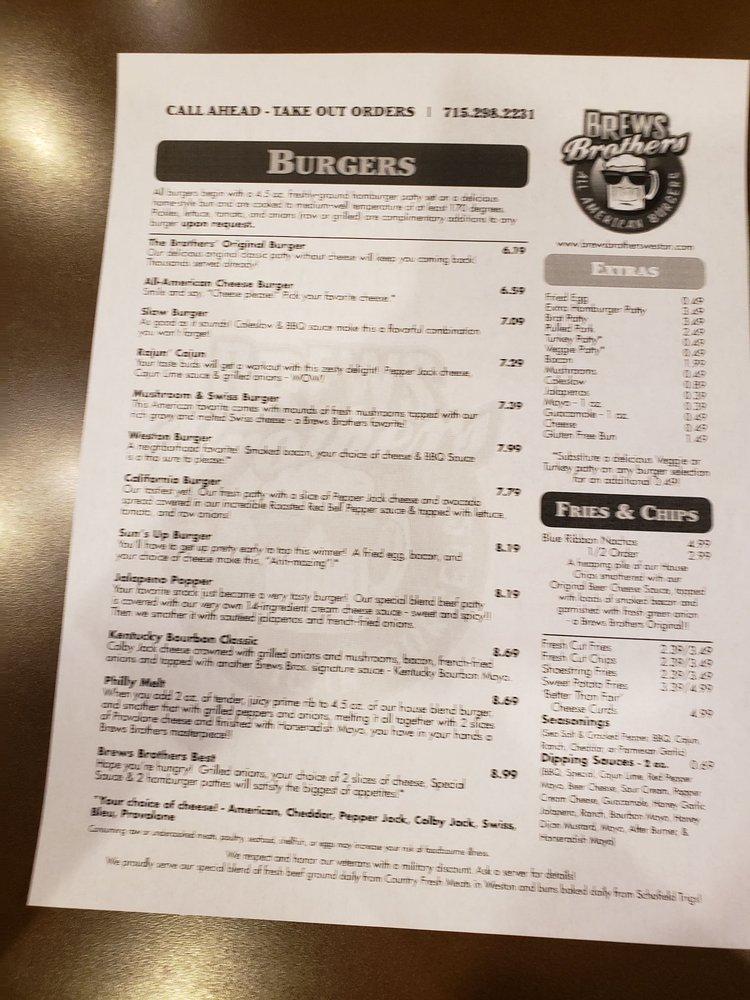 Menu at Brews Brothers Pub, Weston