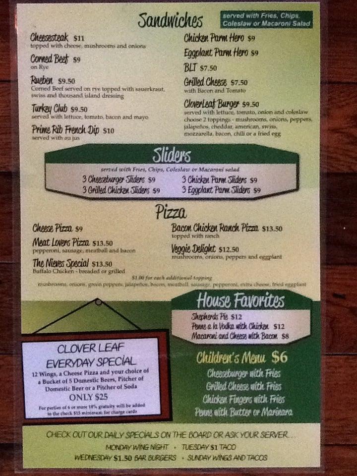 Menu at Clover Leaf Inn pizzeria, Orangeburg