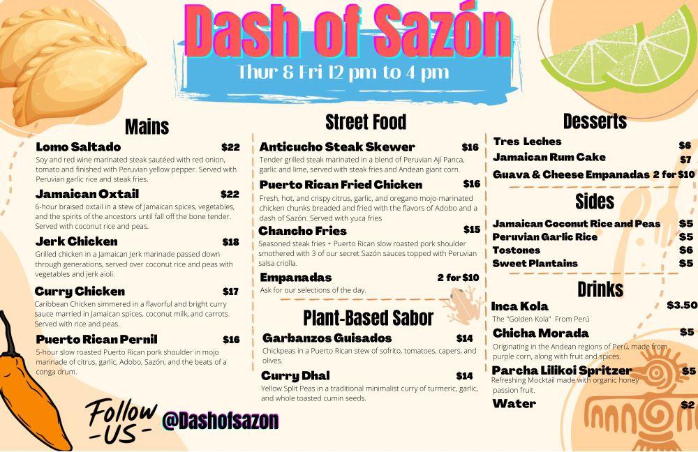 Menu at Dash of Sazon at Nextdoor restaurant, Honolulu, 43 N Hotel St