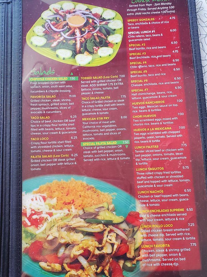 Menu at El Michoacan Mexican restaurant, Gaffney