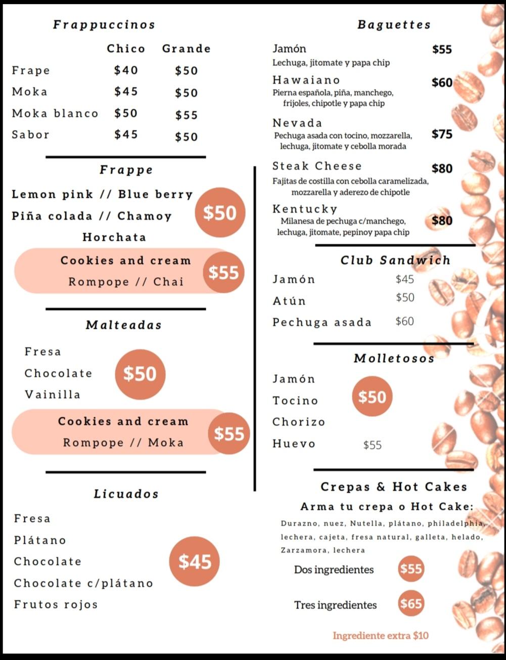 Menu at El Quetzal restaurant, Mexico, Manuel Gonzalez 113