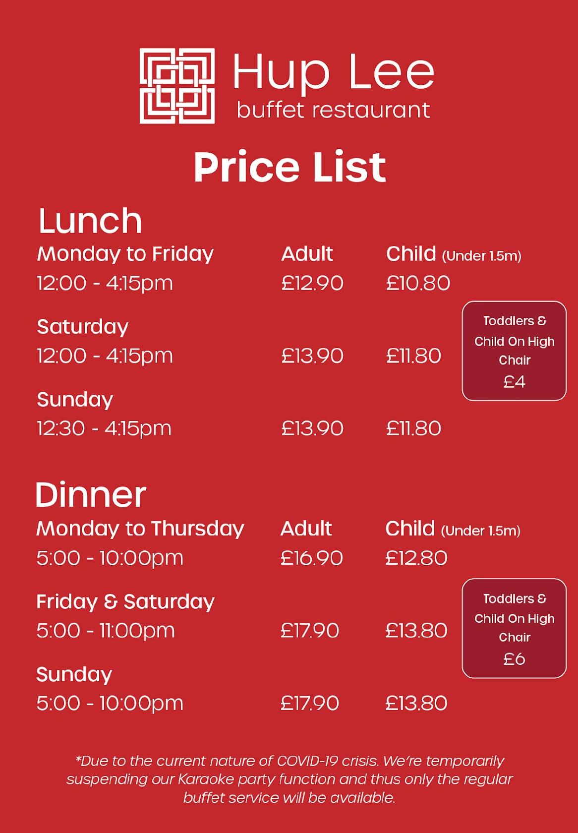 Menu at Hup Lee Buffet Restaurant, Motherwell, 131 Merry St