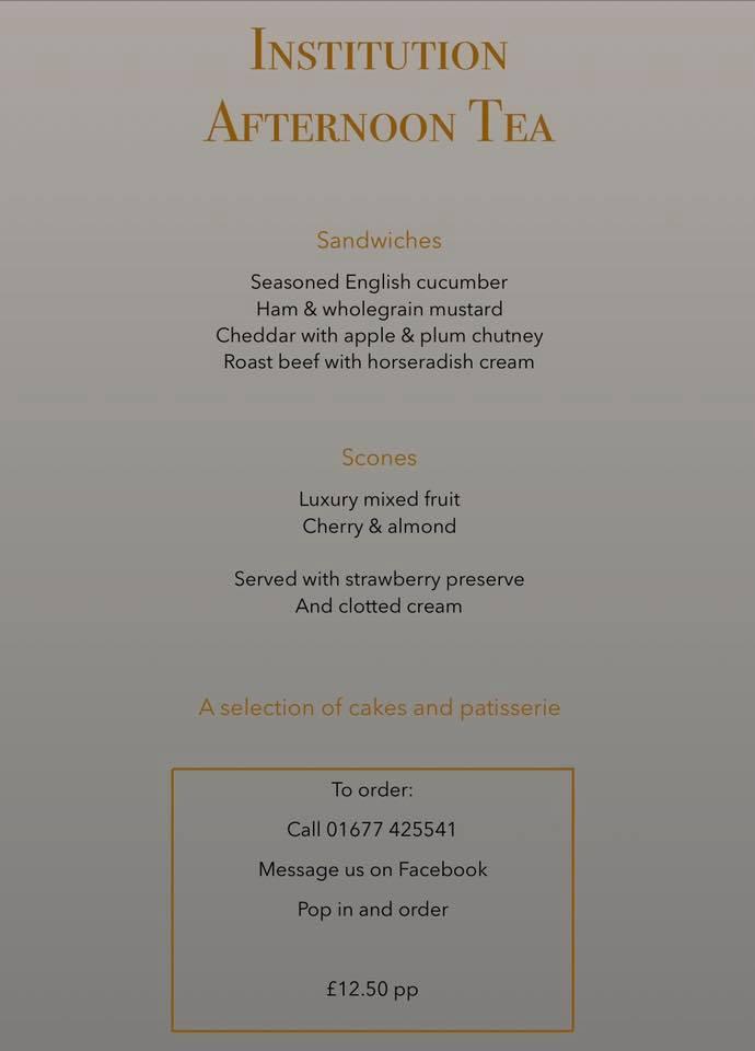 Menu at Institution Boutique Cafe, Bedale