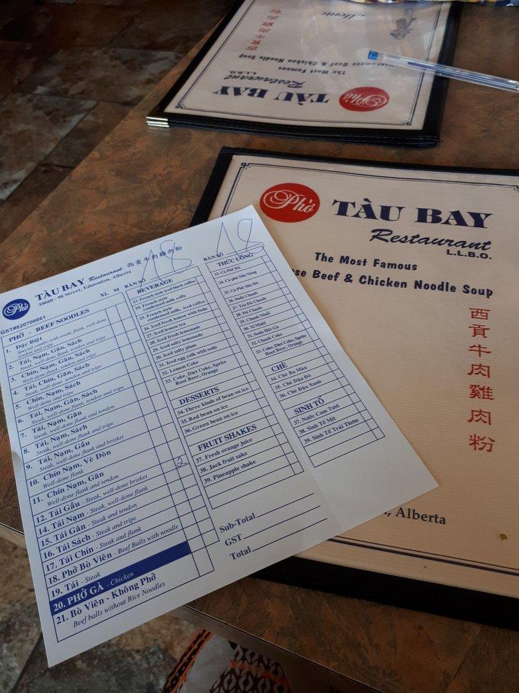 Menu at Pho Tau Bay Restaurant, Edmonton