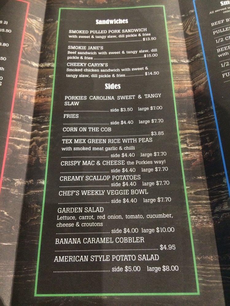 Menu at Porkies BAR-B-QUE, Bayswater