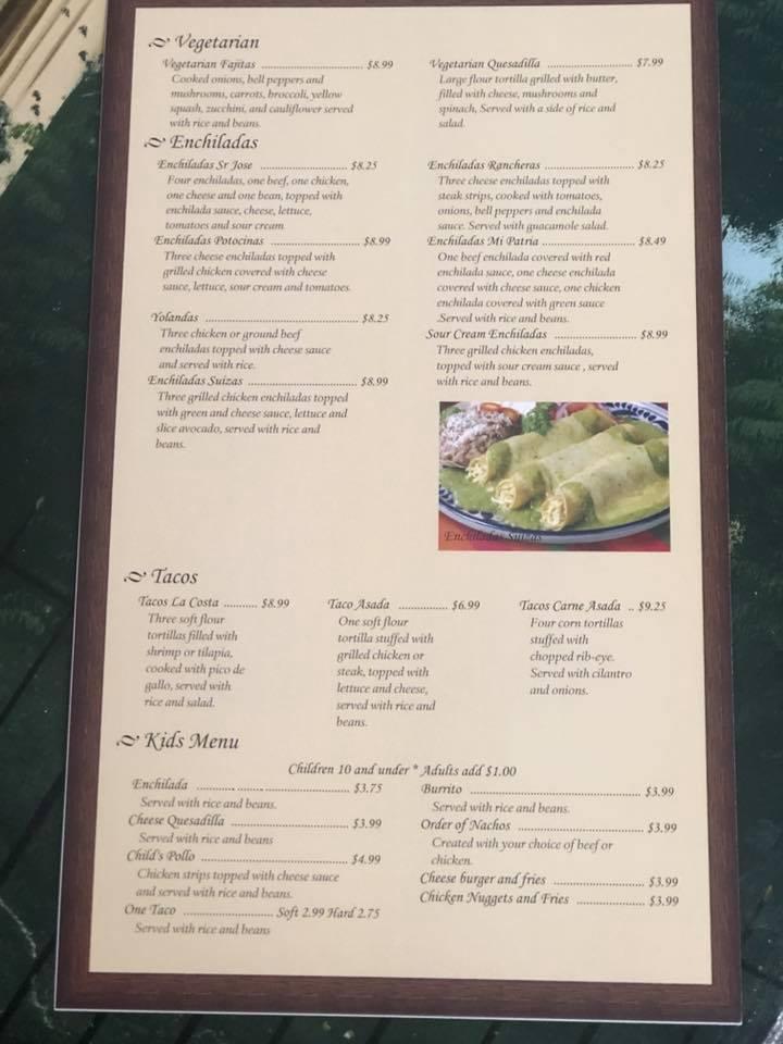 Menu at Señor José Grill restaurant, Pocahontas