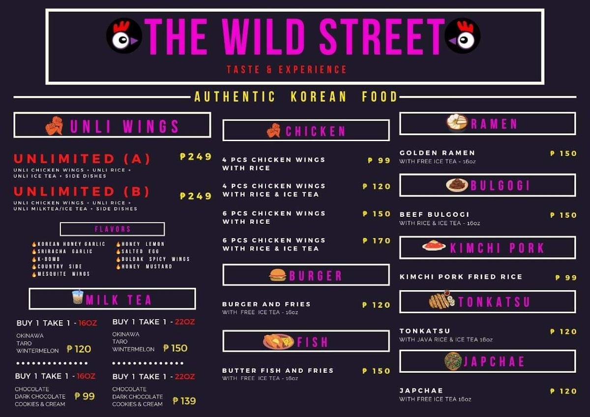 Menu at The Wild Street restaurant, San Fernando