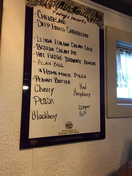 Menu at Yellow Creek Inn restaurant, Jackson Center