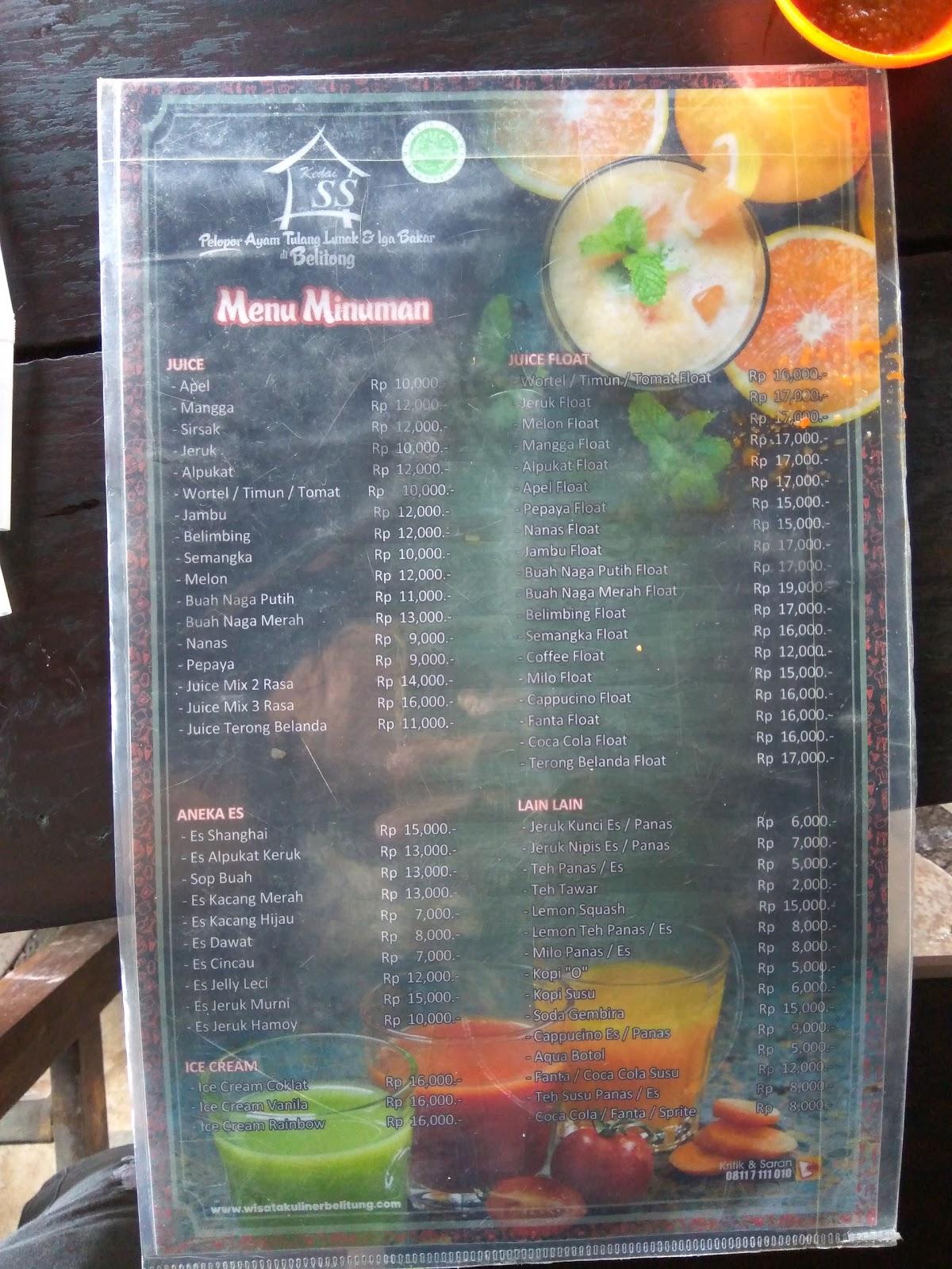 Menu at Ayam Lunak Panglima Air Raya restaurant, Tanjung Pandan, Jl ...