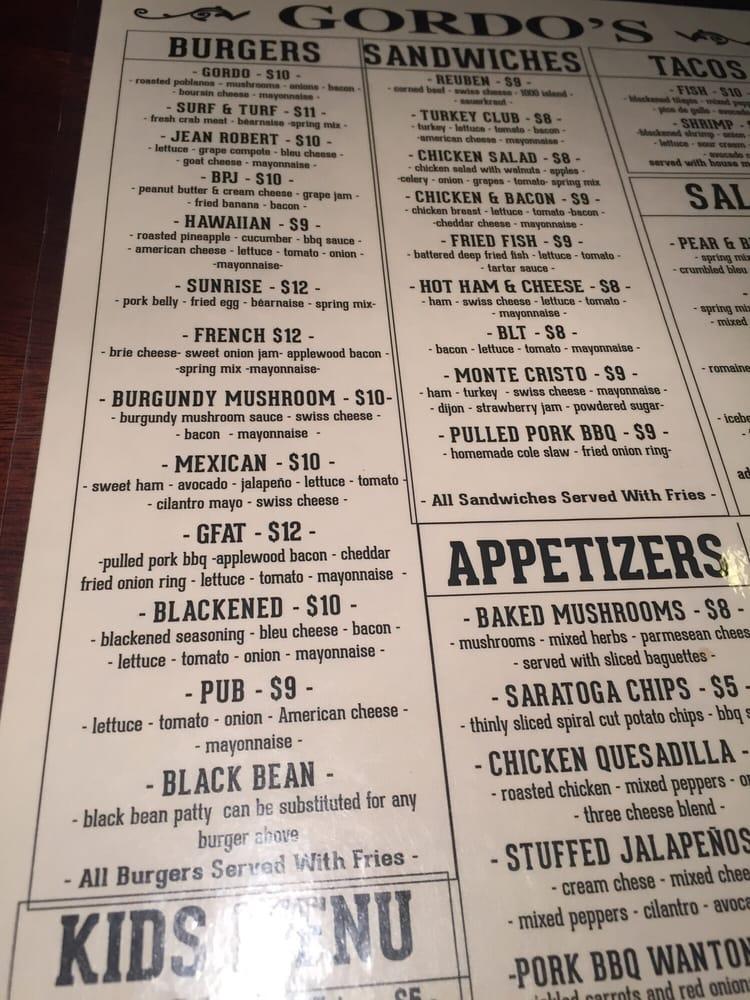 Menu at Gordo's Pub & Grill, Norwood