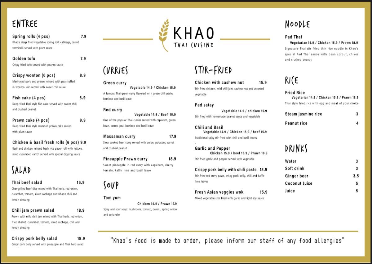 Menu at Khao Thai Cuisine restaurant, Stirling