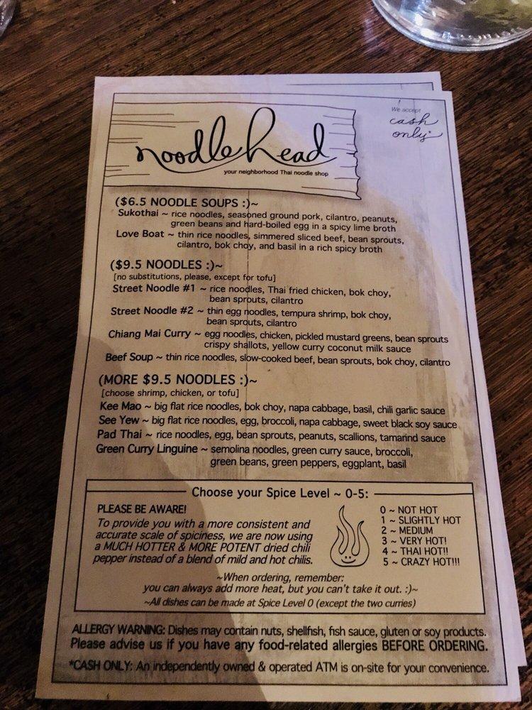 Menu at Noodlehead restaurant, Pittsburgh