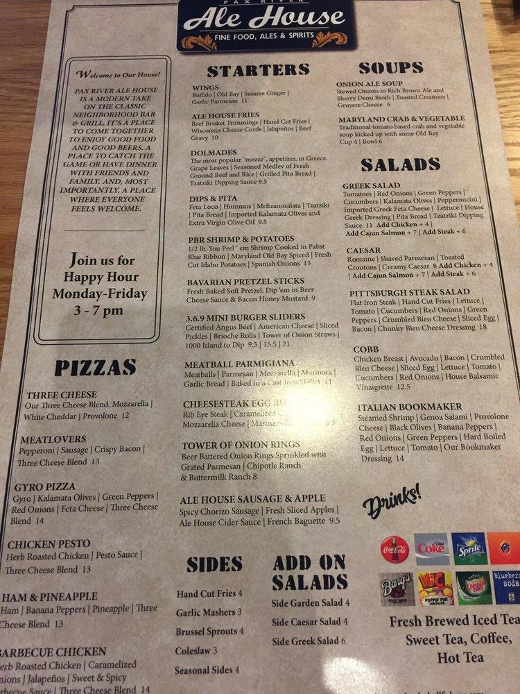 Menu at Pax River Ale House pub & bar, Lexington Park