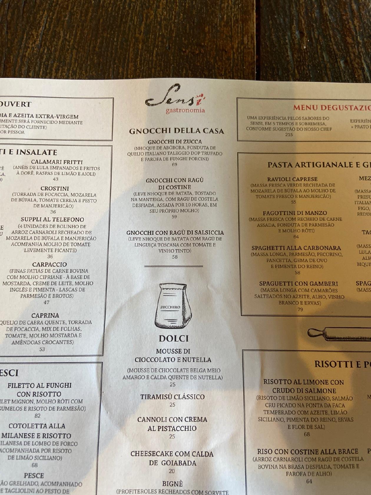 Menu em Sensi restaurante, São Paulo