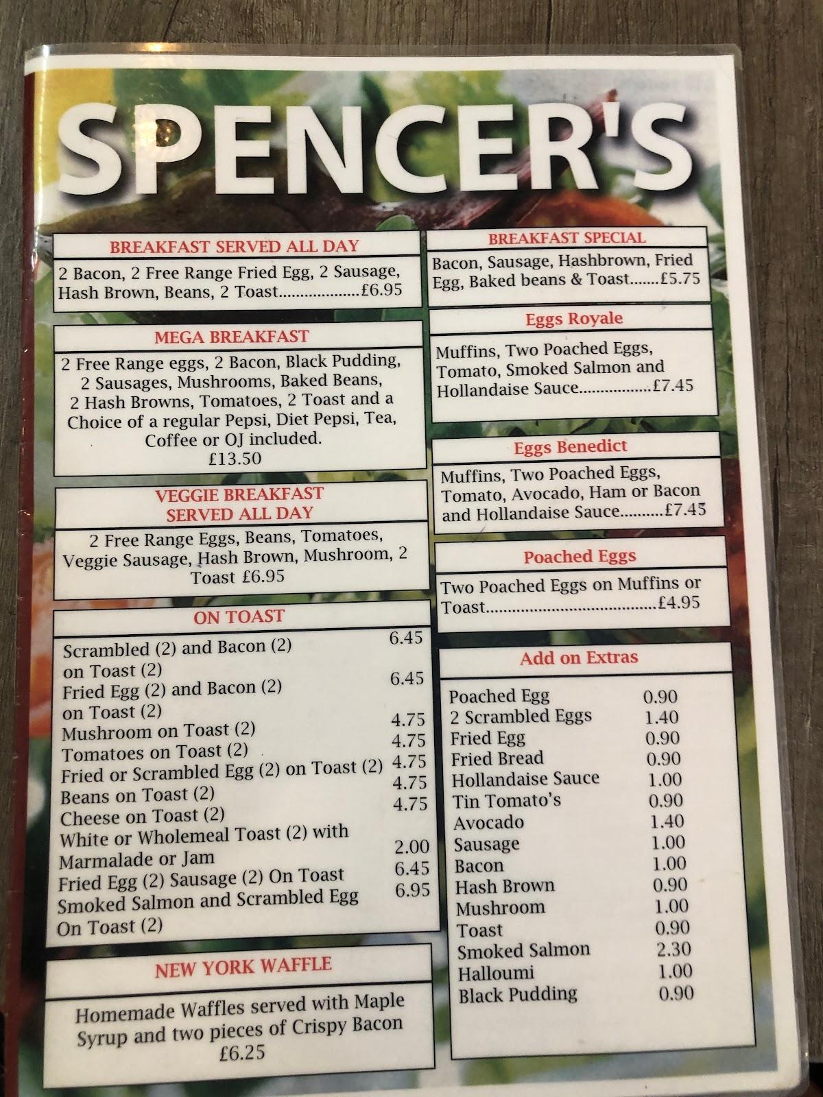 Menu at Spencer's Cafe - Cheltenham, Cheltenham