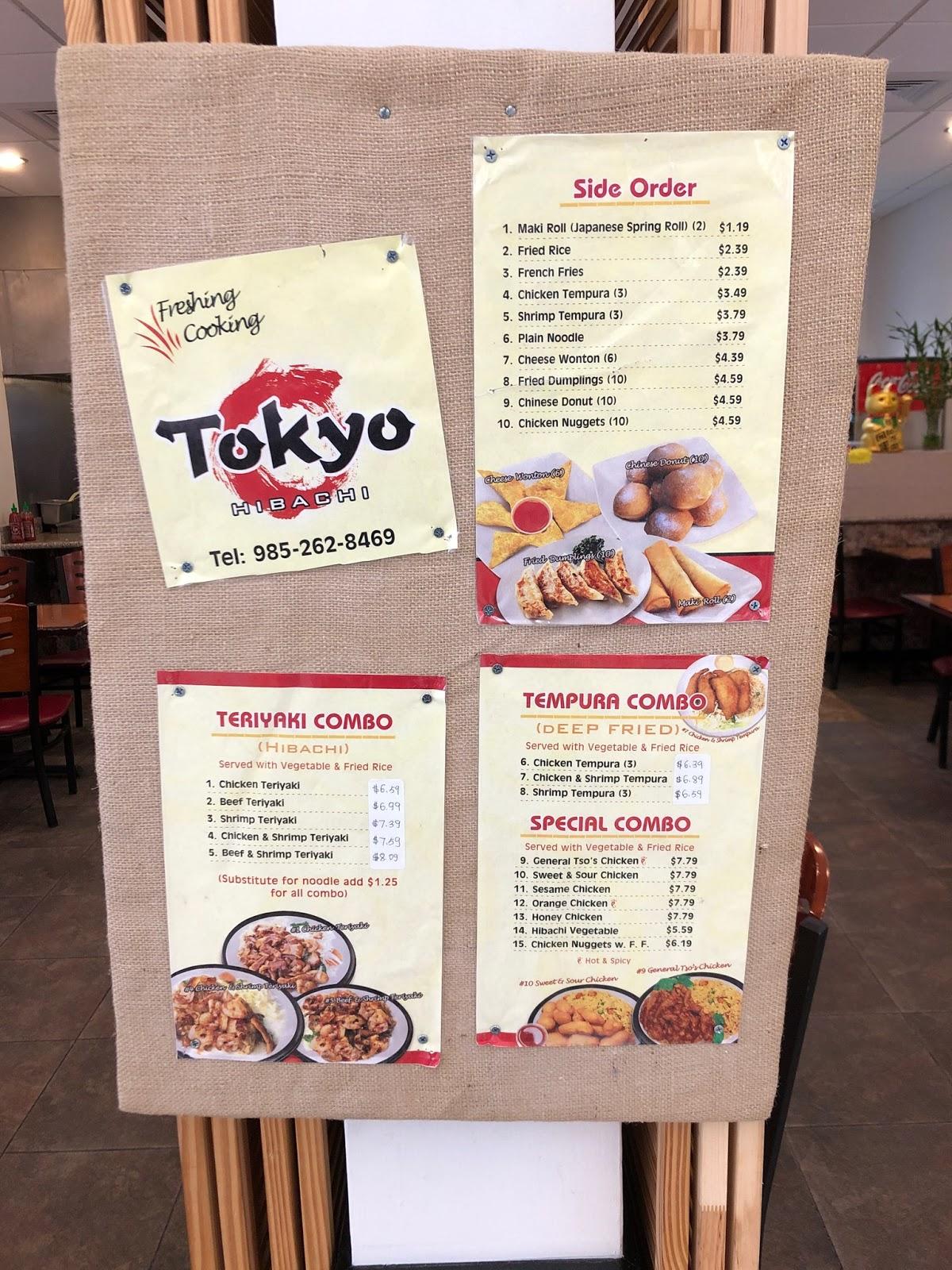Menu at Tokyo restaurant, Houma