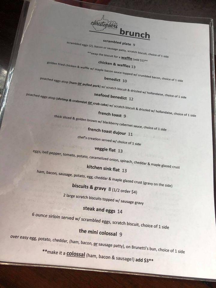 Menu at Christopher's Eats pub & bar, Huntington, US-60