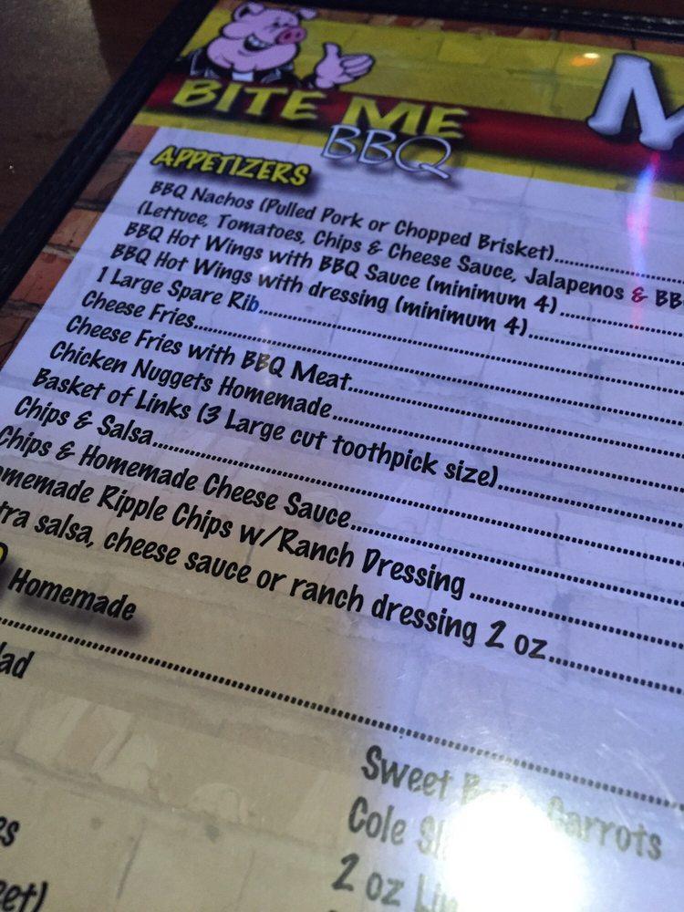 Menu at Bite Me BBQ, Wichita