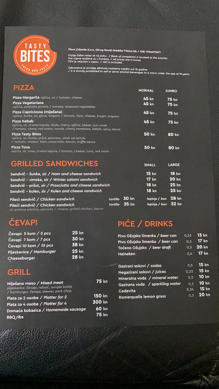 Menu at Fast Food Tasty Bites, Trogir