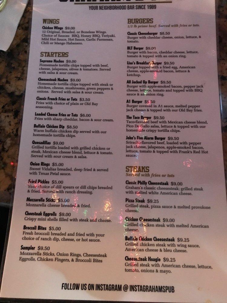 Menu at Graham's Pub, Philadelphia