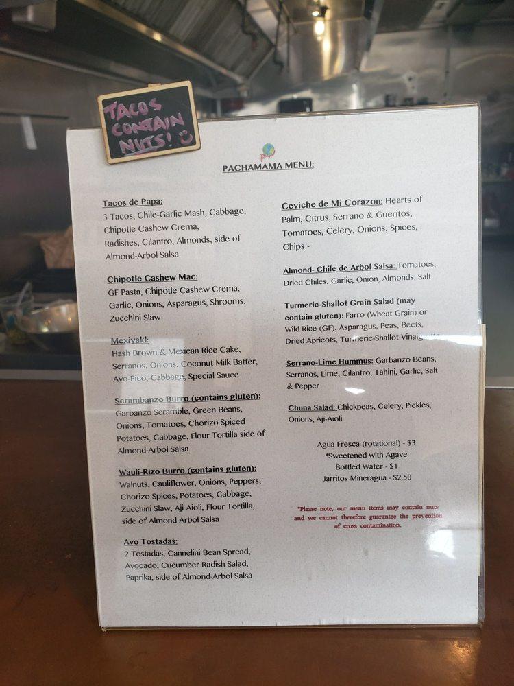 Menu at Pachamama restaurant, Phoenix