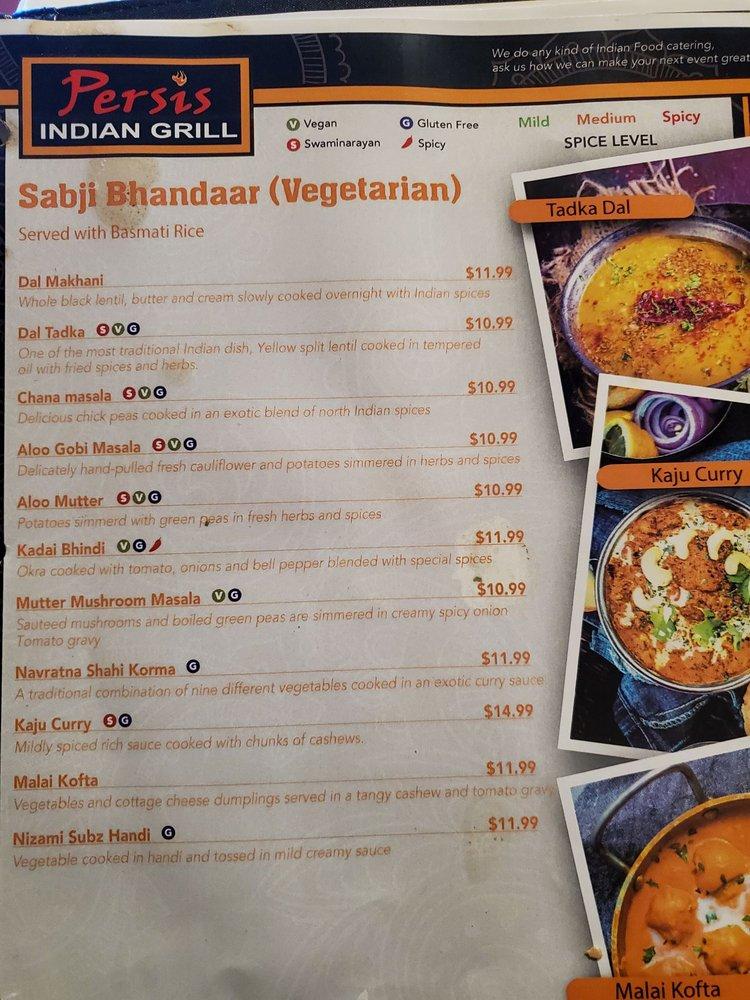 Menu at Persis Indian Grill & Bar, Augusta