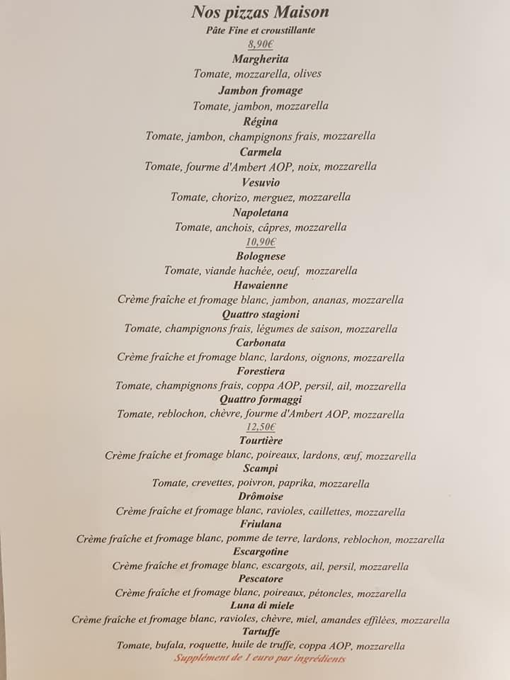 Menu at Restaurant - Pizzéria la Comédia, Bourg-de-Péage