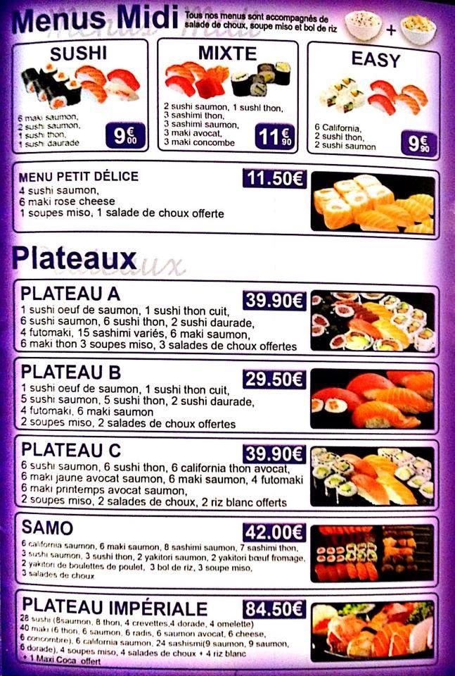 Menu au world sushi restaurant, Versailles, 60 rue d Anjou