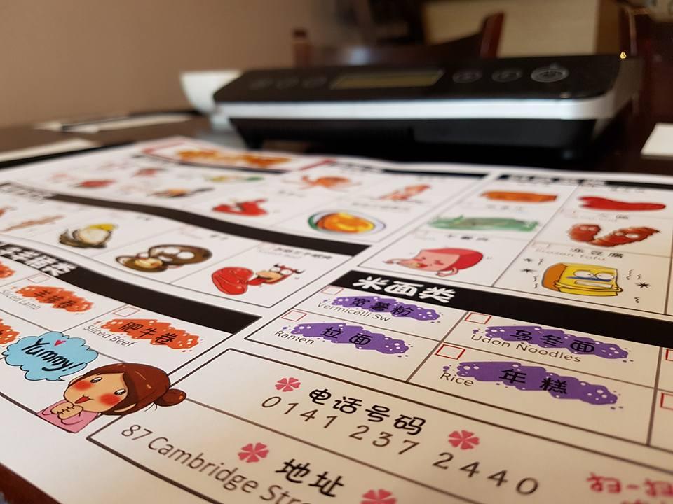Menu at Yo Hot Pot restaurant, Glasgow