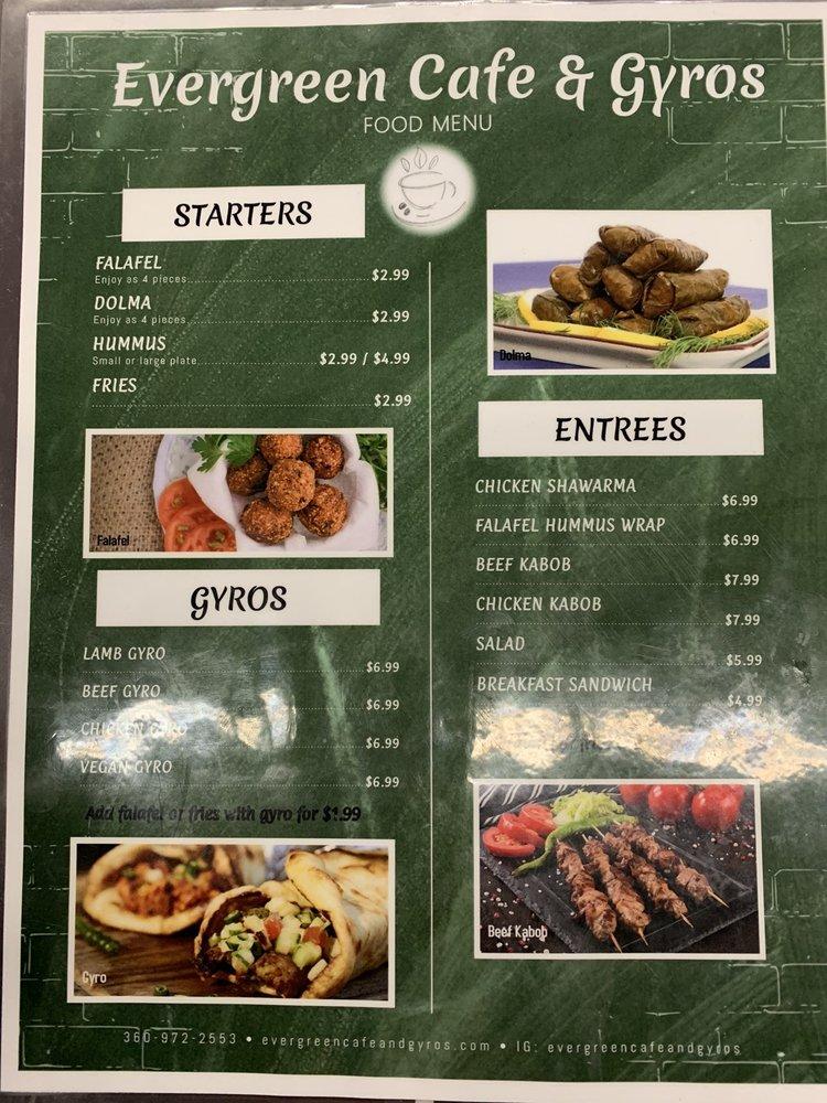 Menu at Evergreen Cafe and Gyros, Olympia