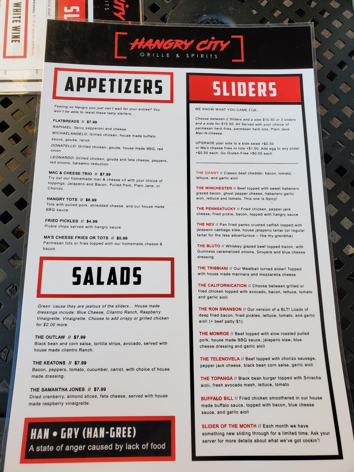 Menu at Hangry City Grille and Spirits restaurant, Pickerington