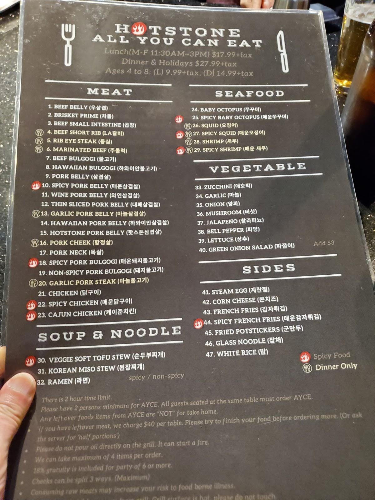 Menu at Hot Stone Korean Kitchen restaurant, Fairfield