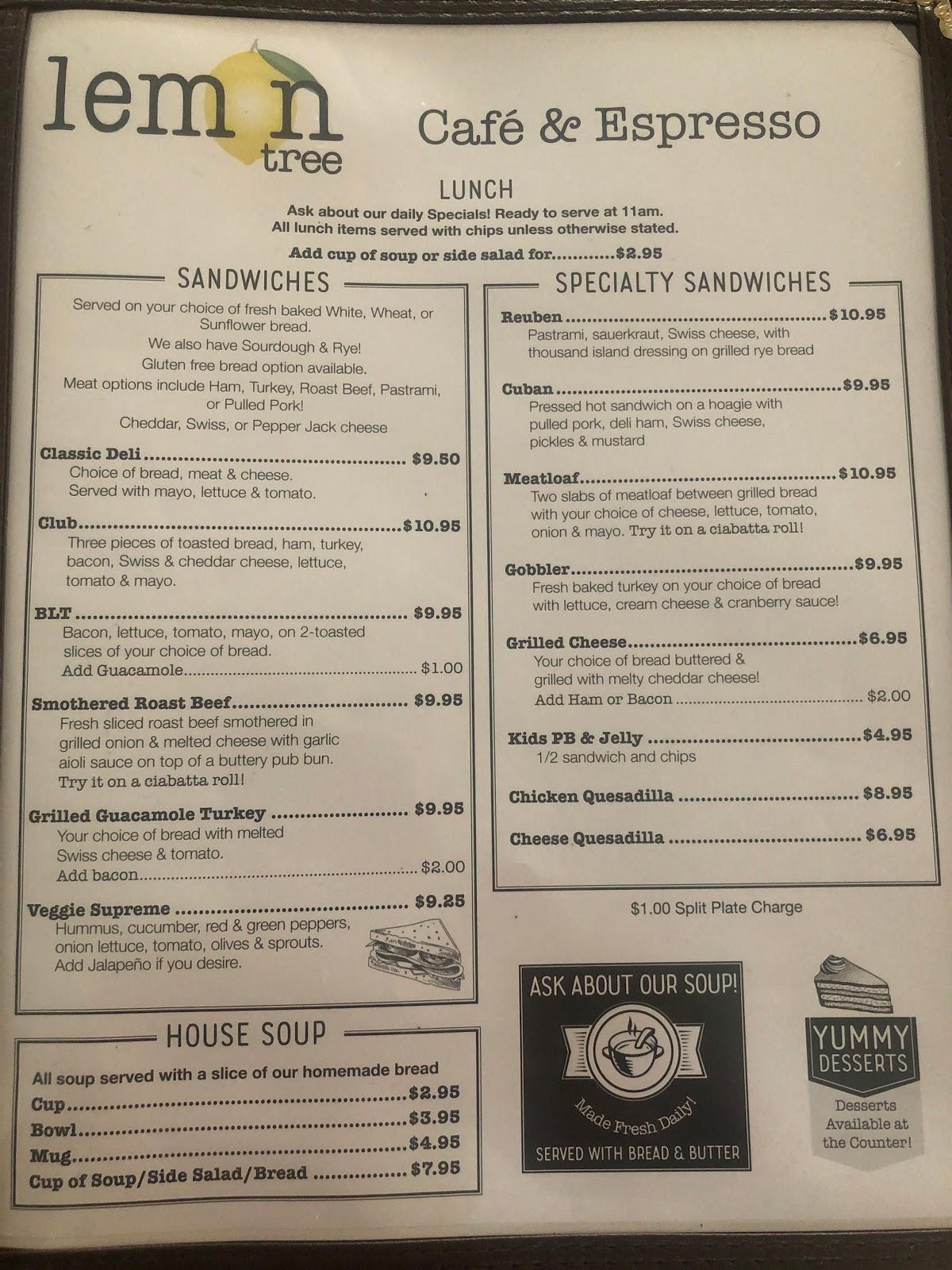 Menu at Lemon Tree Cafe & Espresso, Mossyrock