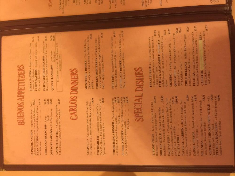 Menu at Carlos Mexican Restaurant, Houston, Aldine Mail Rte Rd