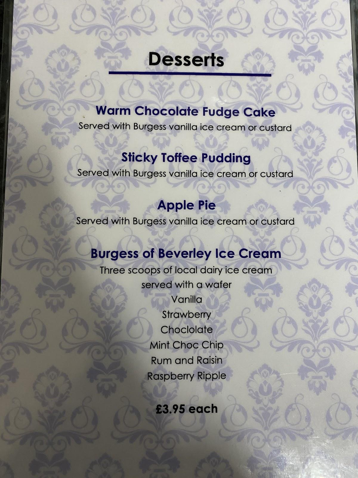 Menu at King William IV pub & bar, Cottingham