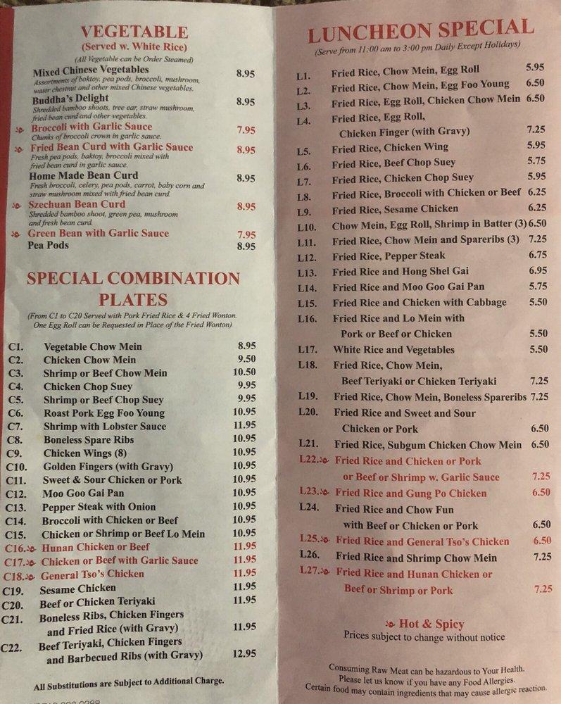 Menu at Lee's Chinese Restaurant, East Providence