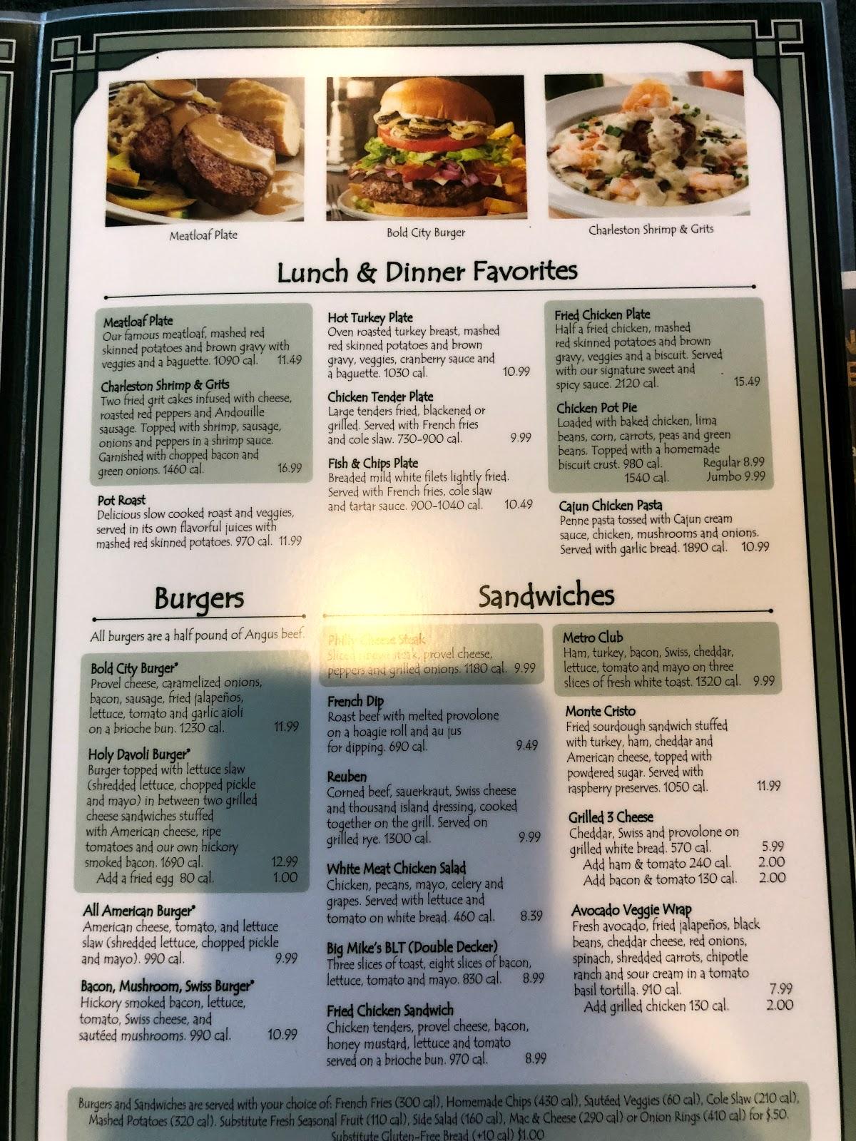 Menu at Metro Diner restaurant, Tampa