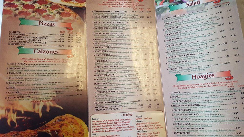 Menu at Pelegrino's Pizza & Pasta pizzeria, Pittsburgh