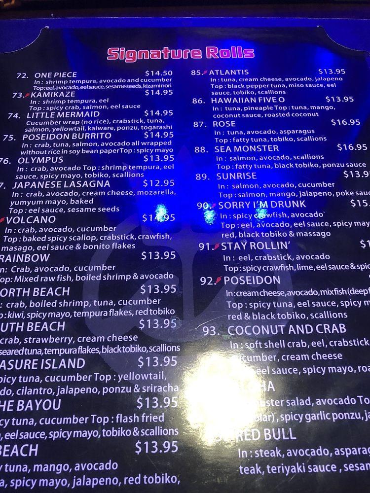 Menu at Poseidon Sushi & Hibachi Portland Texas restaurant, Portland