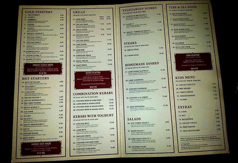 Menu at Shish Restaurant, Woodford, 23A The Broadway