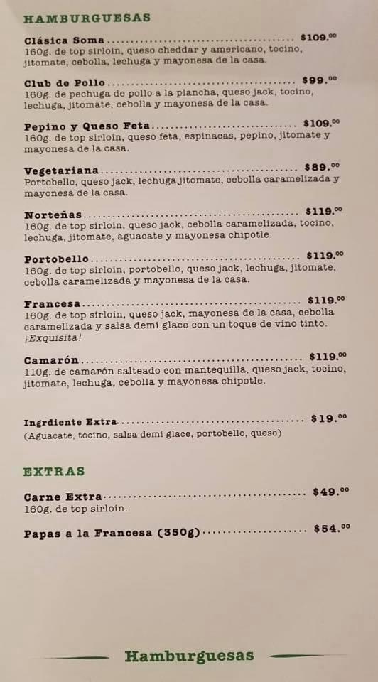 Carta del restaurante SOMA Burger Co., Colima