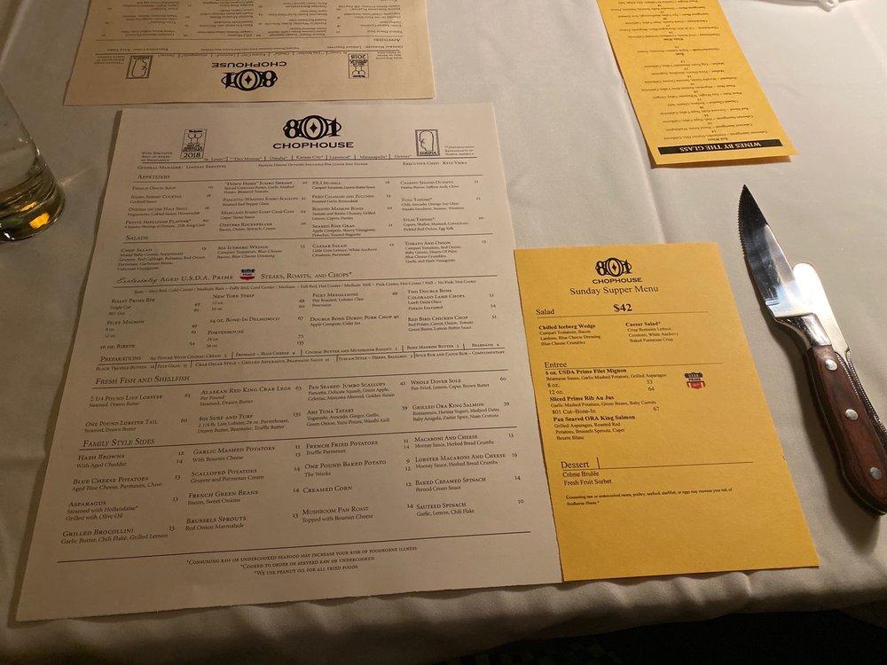 Menu at 801 Chophouse steakhouse, Denver