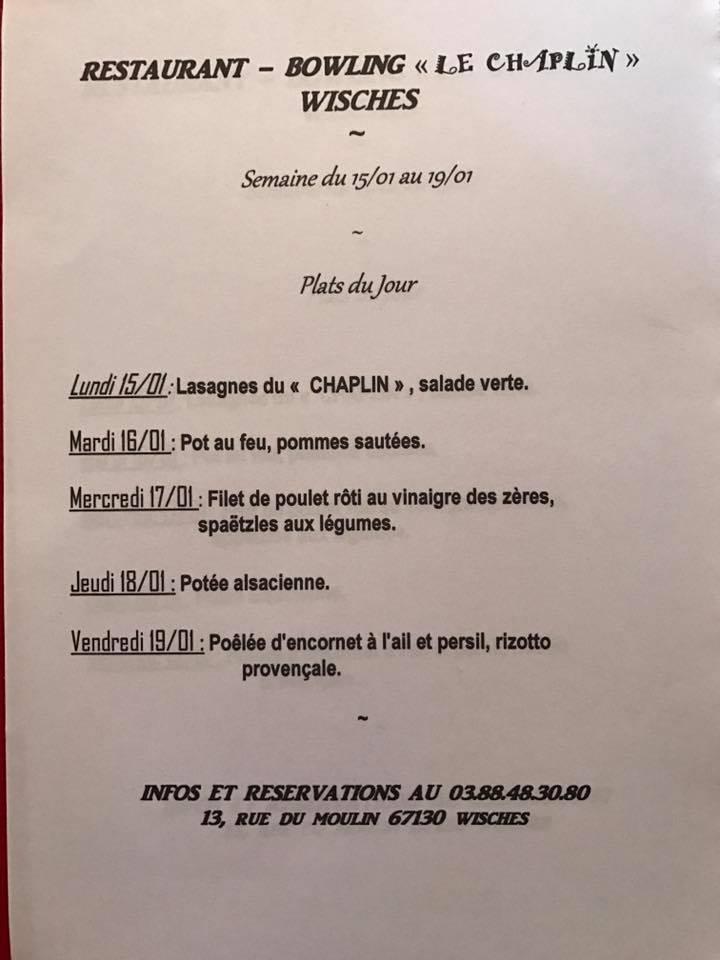 Menu at Le Chaplin restaurant, Wisches