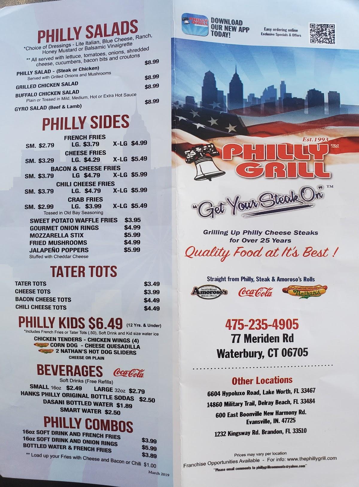 Menu at Philly Grill restaurant, Waterbury