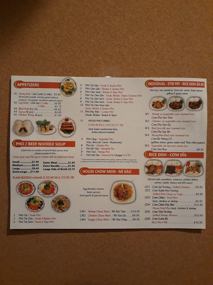Menu at Happy Pho Noodles restaurant, Everett