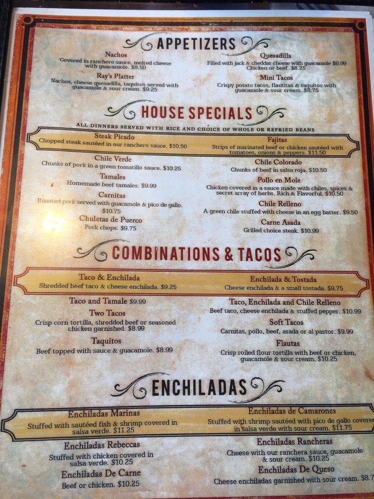 Menu at Ray's Tepeyac restaurant, Covina