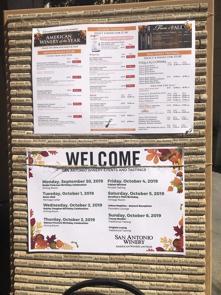 Menu at San Antonio Winery pub & bar, Los Angeles