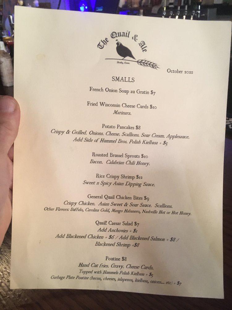 Menu at The Quail & Ale Neighborhood Pub, Derby